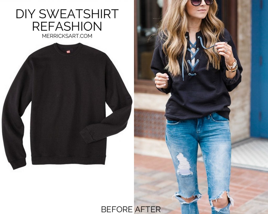 Lace Up Sweatshirt Refashion - Merrick's Art
