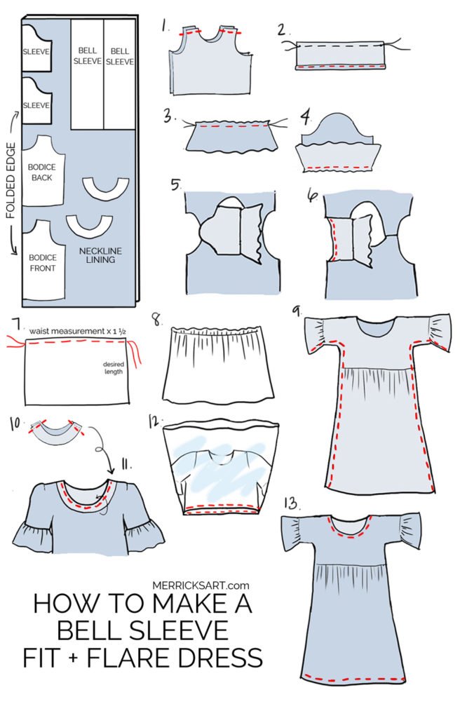 How to Make A Bell Sleeve Fit and Flare Dress - Merrick's Art