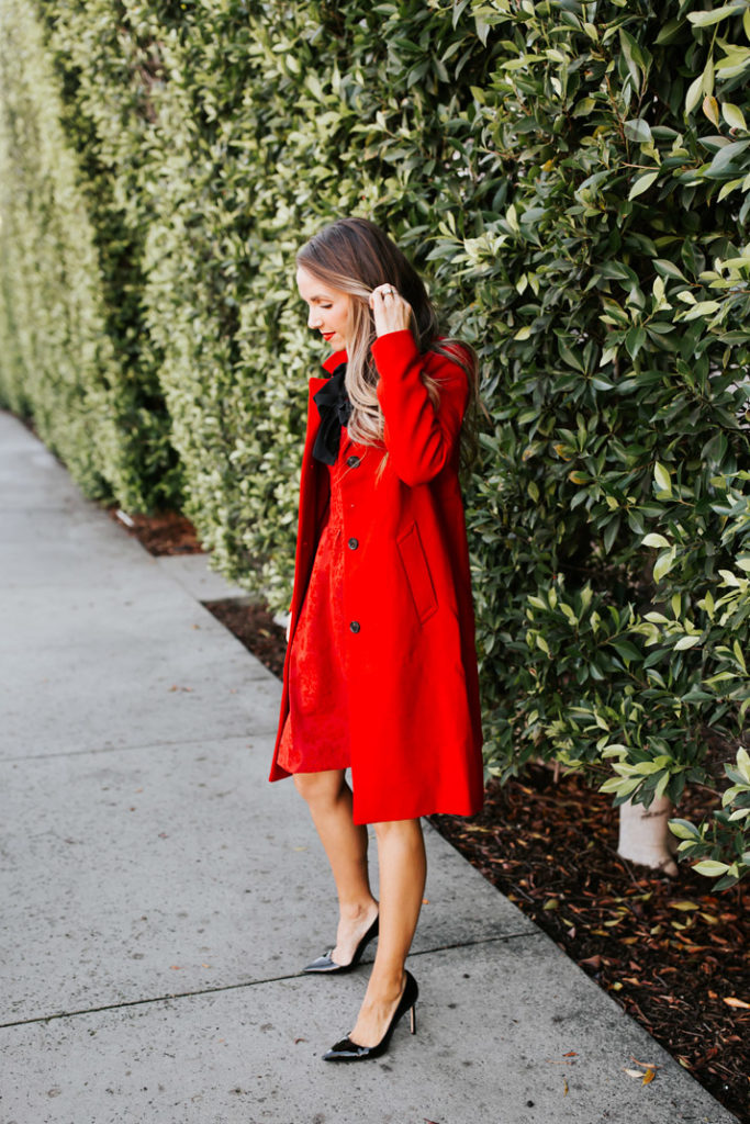 Little Red Fit and Flare Dress with Double Neckline Bows (Sewing ...