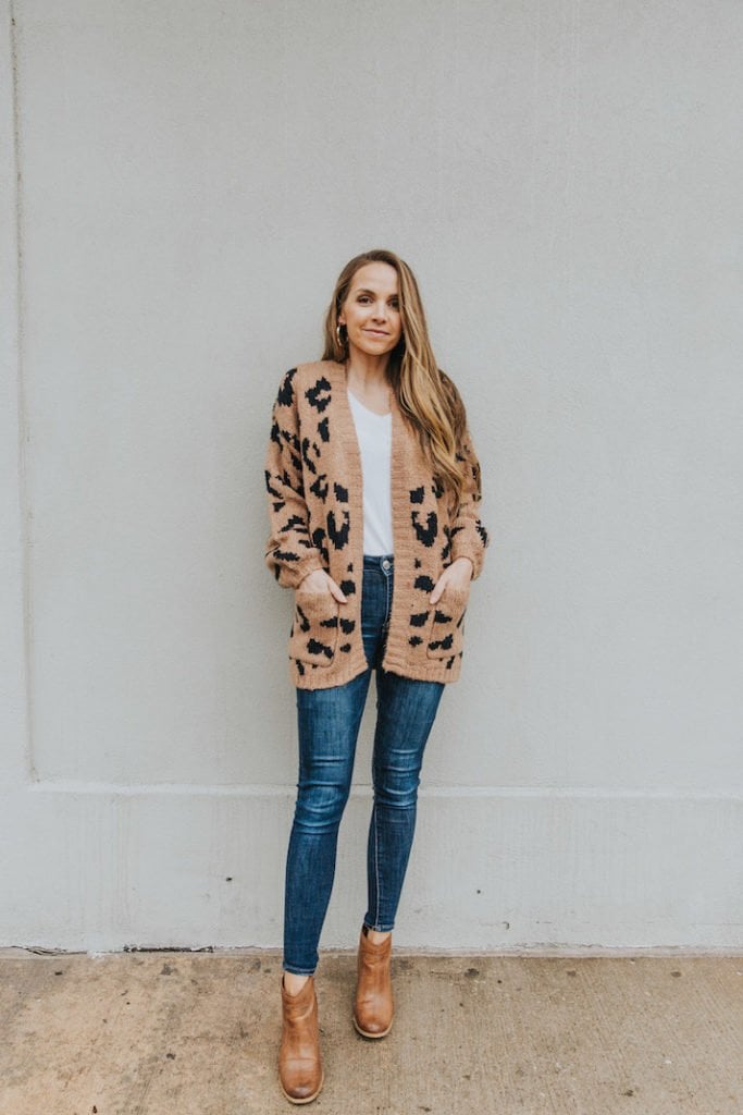 4 Cute Leopard Cardigan Outfit Ideas - Merrick's Art